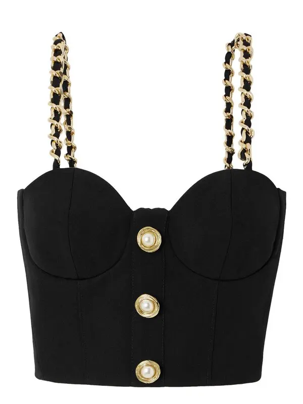 Balmain Embellished Wool Bustier Top - Black