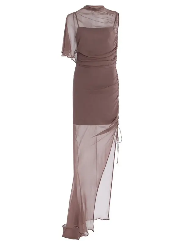 DE LA VALI Asymmetric Silk-chiffon Maxi Dress - Brown