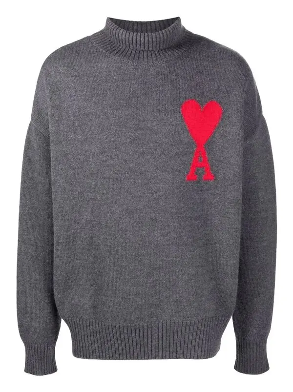 Ami Wool Sweater With Monogram - Grey