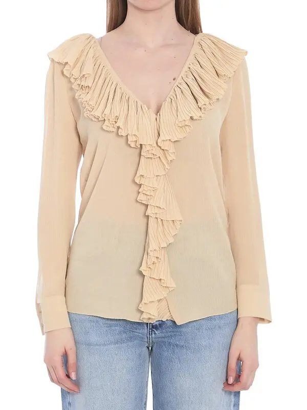 Saint Laurent Ruffled Muslin Blouse - Beige