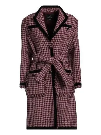 CRISTINAEFFE Belted Houndstooth Tweed Coat With Velvet Trims - Red