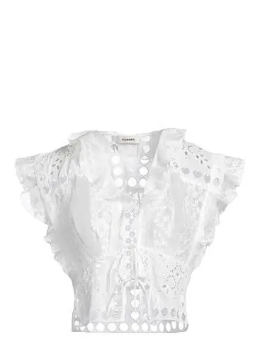 Sandro Woven Lace Crop Top - White