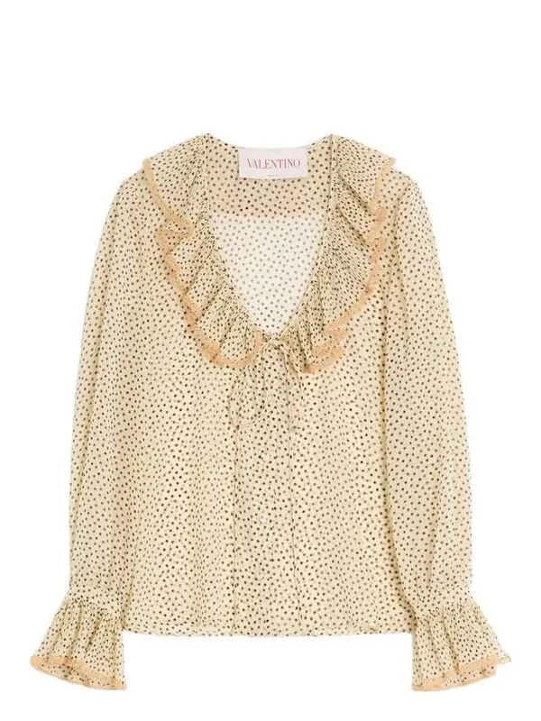 Valentino Garavani Light Georgette Shirt With Plusdepois Print And Ruffle Details - Birch/black
