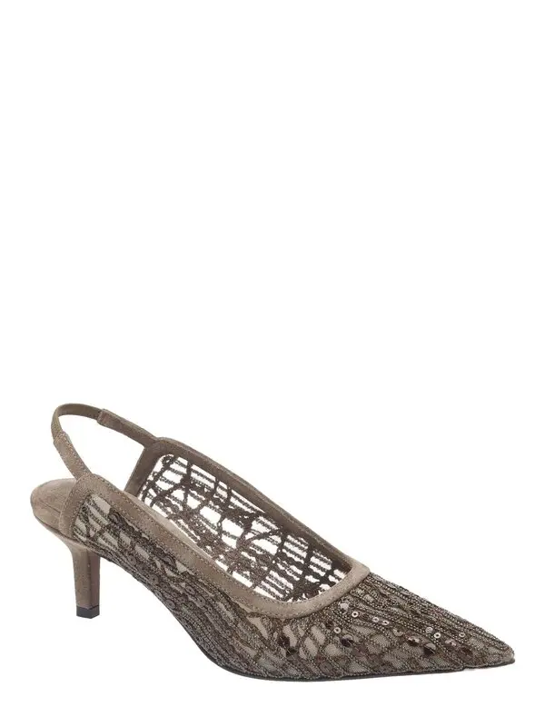 Brunello Cucinelli Abstract Embroidery Slingback Pump - C3022 Chocolate