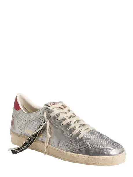 Golden Goose Ball Star Perforated Sneakers - Silver/ Red