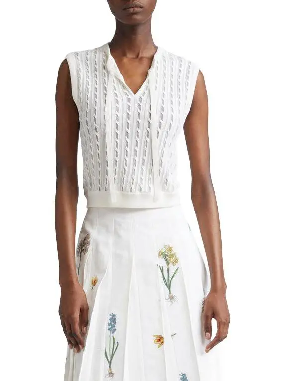 Thom Browne Sheer Cable Knit Sleeveless Sweater - White