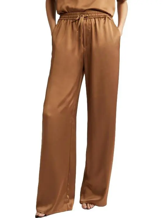 Herno Raso Satin Flare Leg Pants - Camel