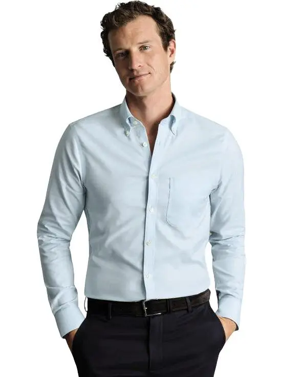 CHARLES TYRWHITT Non-iron Stretch Oxford Shirt - Sky Blue