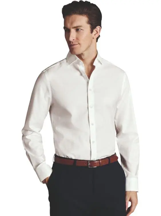 CHARLES TYRWHITT Cutaway Collar Non-iron Twill Shirt - Ivory