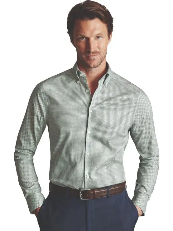 CHARLES TYRWHITT Non-iron Pinpoint Oxford Check Shirt - Green