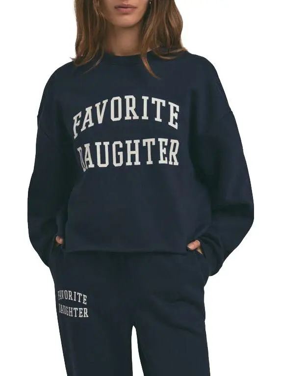 FAVORITE DAUGHTER Cropped Sweatshirt - Navy W/ White