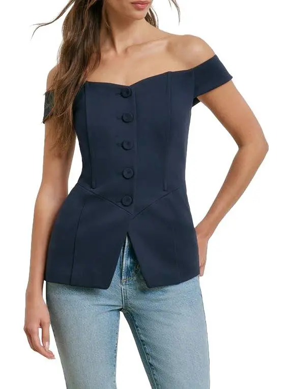FAVORITE DAUGHTER Off-the-shoulder Peplum Top - Navy