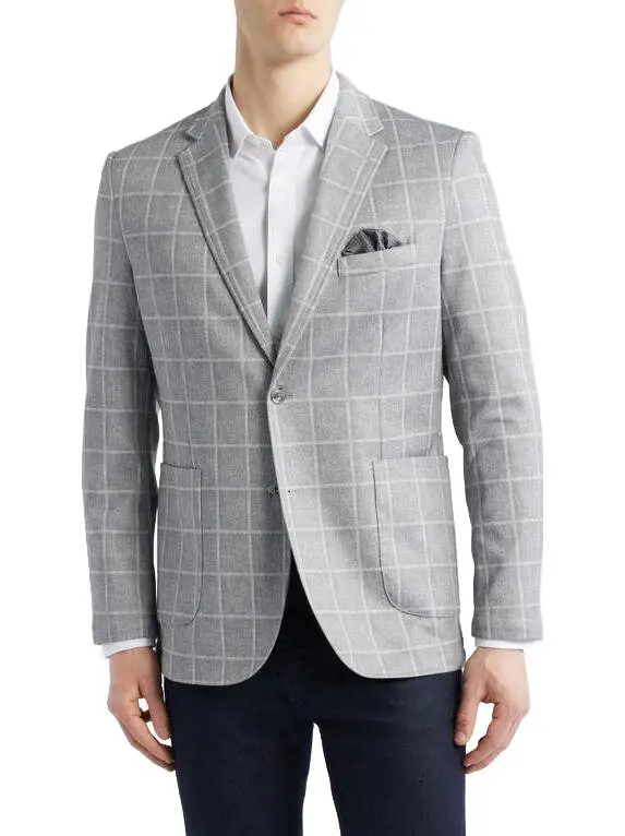 Johnston & Murphy Xc Flex® Heathered Windowpane Check Knit Sport Coat - Gray Plaid