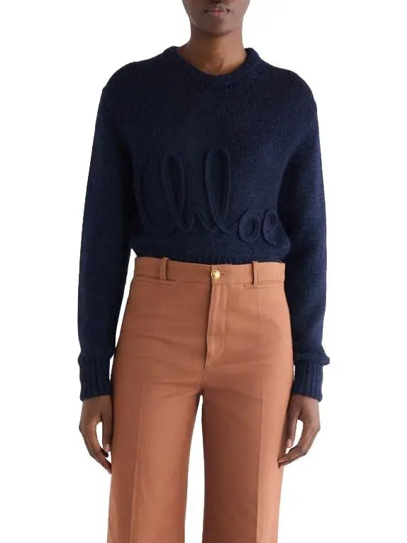 Chloé Raised Logo Alpaca & Silk Sweater - Navy