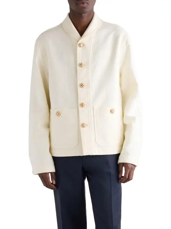 Givenchy Crystal And Imitation Pearl Button Tweed Jacket - White