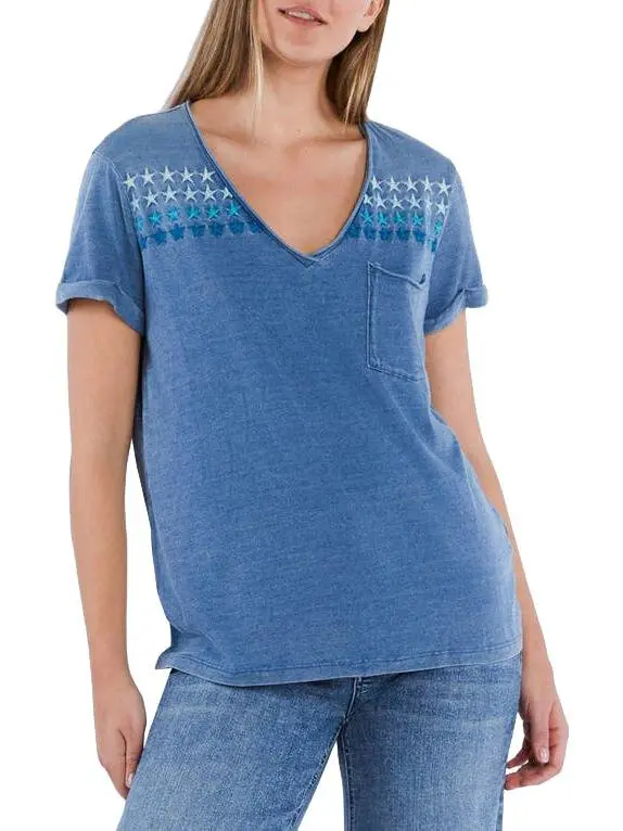 BILLY T Star Embroidered V-neck T-shirt - Blue Combo