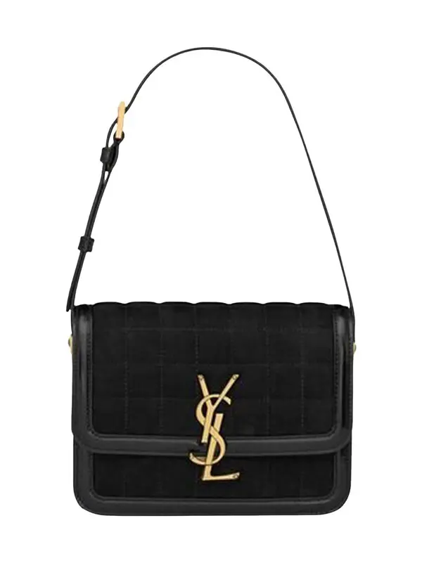 Saint Laurent Logo Plaque Quilted Shoulder Bag - Black
