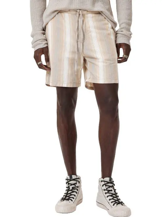 John Varvatos Stripe Cotton & Hemp Drawstring Shorts - Chalk