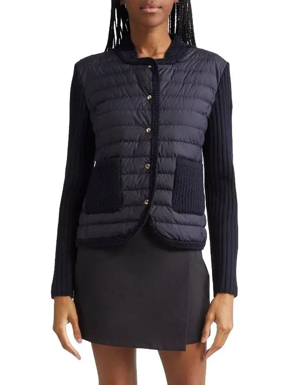 Moncler Quilted Down And Virgin Wool Knit Cardigan - Navy Blue