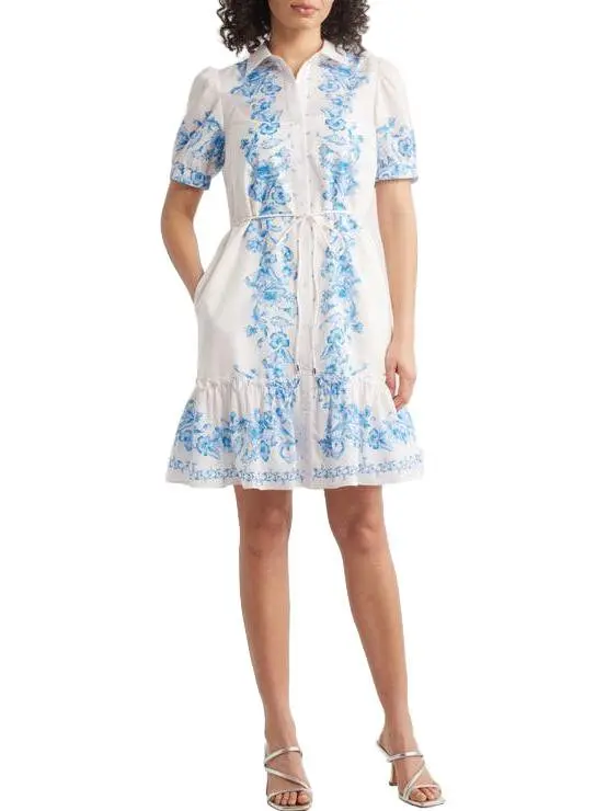 Julia Jordan Floral Print Shirtdress - Ivory Blue