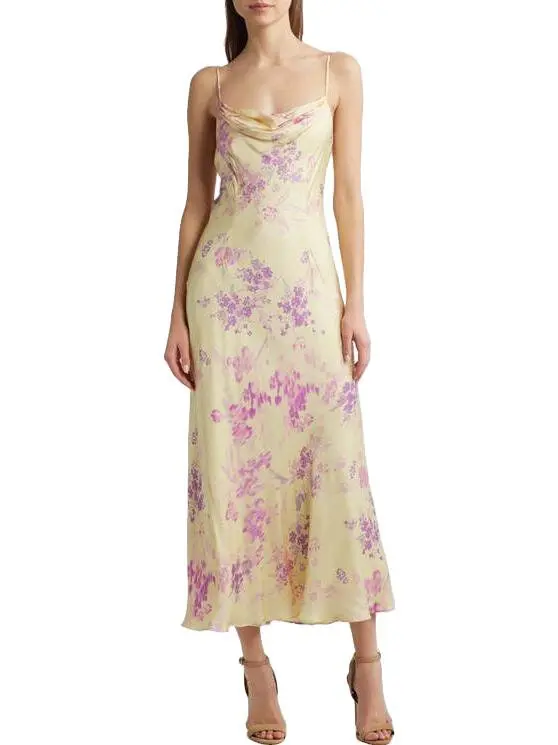 French Connection Elyria Oona Satin Midi Dress - Cornsilk Yellow Mult