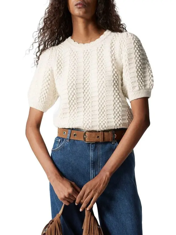 & Other Stories Puff Sleeve Sweater - White Dusty Light