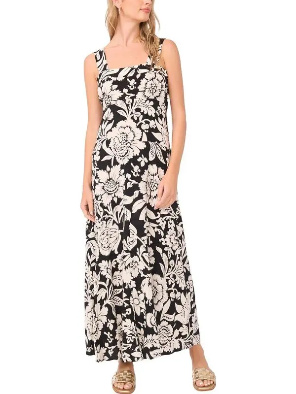 Vince Camuto Floral Tiered Maxi Dress - Rich Black