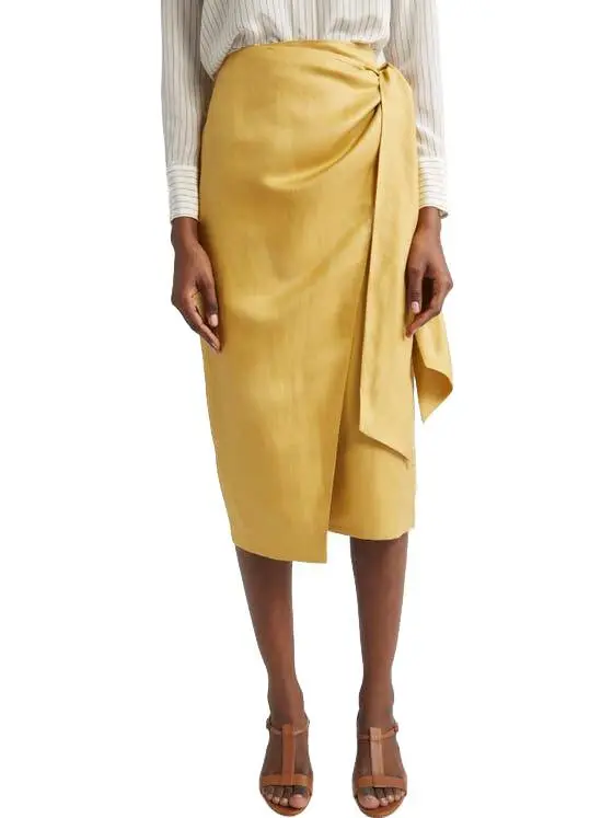 Max Mara Tequila Linen & Silk Wrap Skirt - Yellow