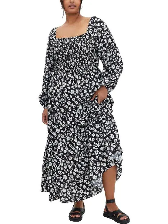 City Chic Alivia Floral Maxi Dress - Ivory/black Ditsy