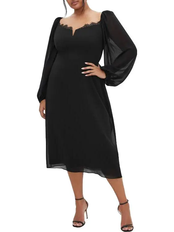 City Chic Orla Mixed Media Dress - Black