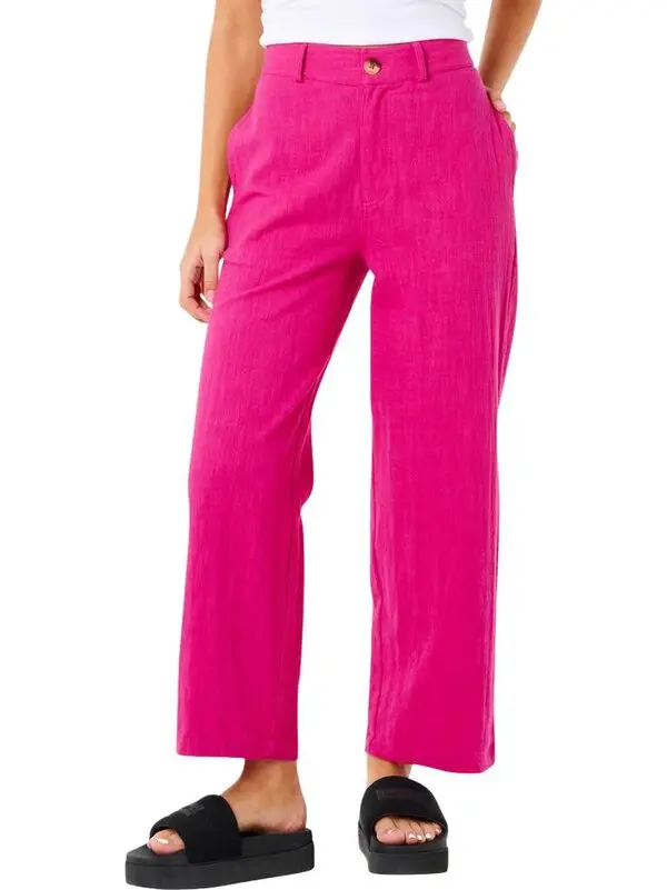 Rip Curl Vacation Crop Wide Leg Cotton Slub Pants - Fuchsia