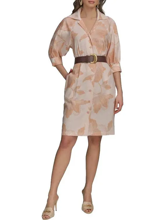 Donna Karan New York Belted Linen-blend Shirtdress - Scallop Shell Apricot