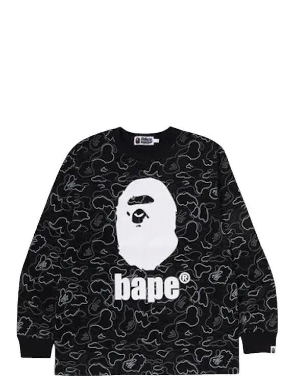 A BATHING APE Neon Camo Long Sleeve Tee Shirt - Black