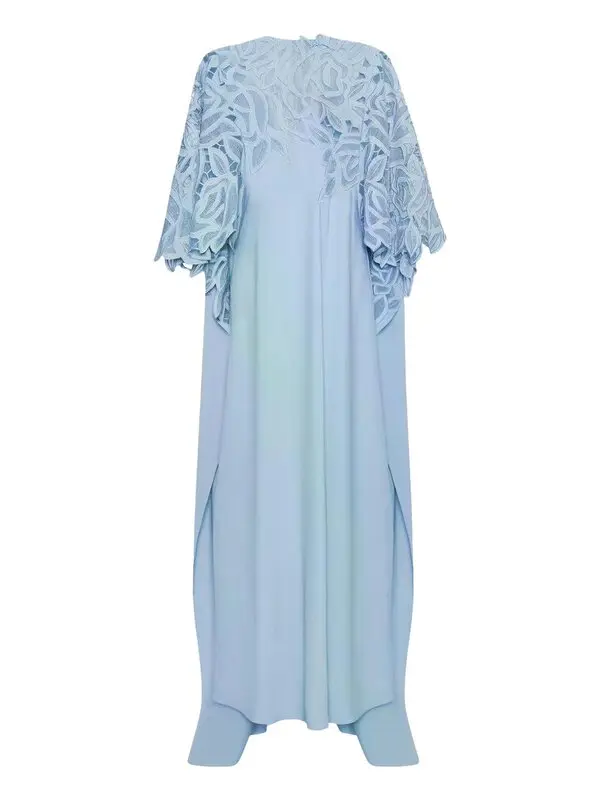 Oscar De La Renta Rose-motif Cut-out Kaftan Dress - Blue