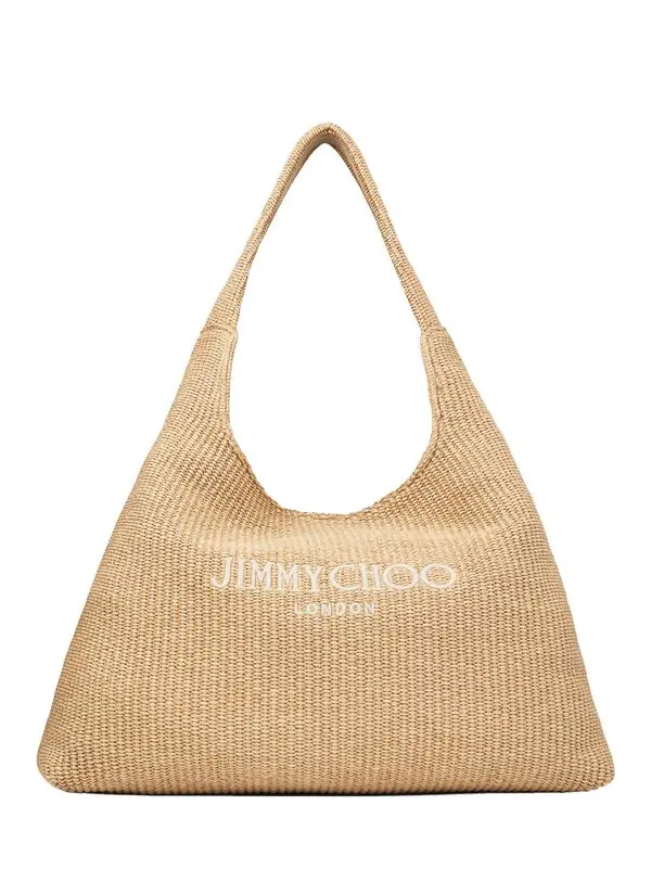 JIMMY CHOO Diamond Hobo Large Raffia Shoulder Bag - Natural/latte