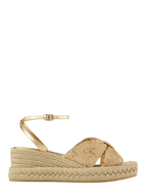 JIMMY CHOO Aella Raffia Wedge Sandals - Silver