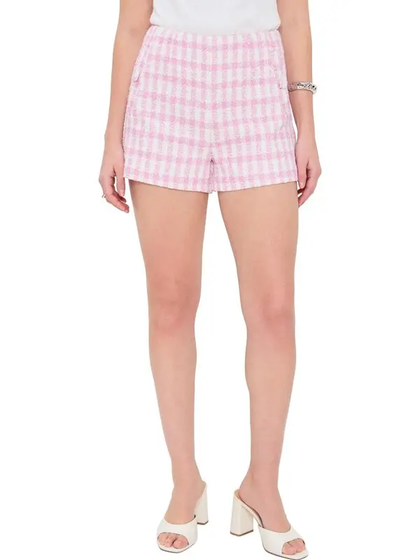 Endless Rose Tweed Buttoned Shorts - Pink/white