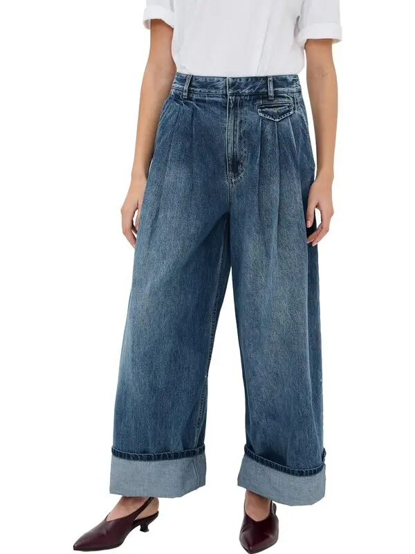 Tibi Spring Denim Triple Pleat Pants - Classic Blue