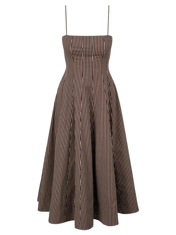 Staud Wylie Striped Midi Dress - Dark Oak Micro Stripe
