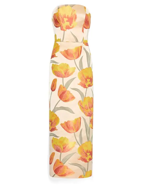 MILLY Orion Tulip Jacquard Maxi Dress - Yellow