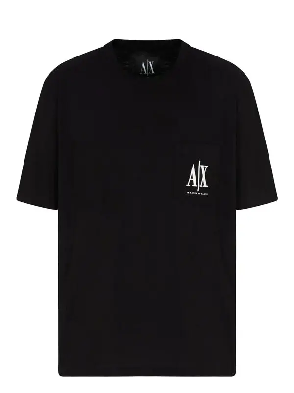 Armani Exchange Logo-embroidered T-shirt - Black