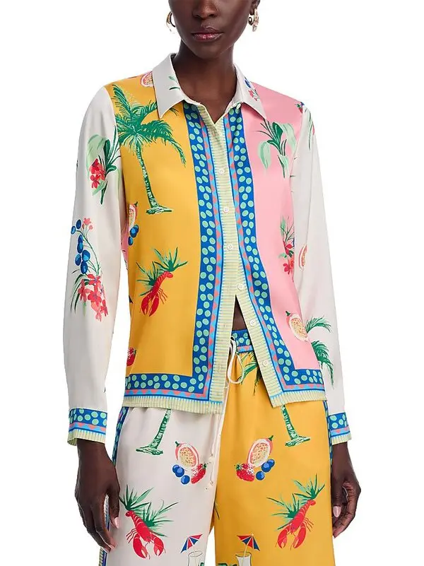 Aqua Printed Long Sleeve Blouse - Multi