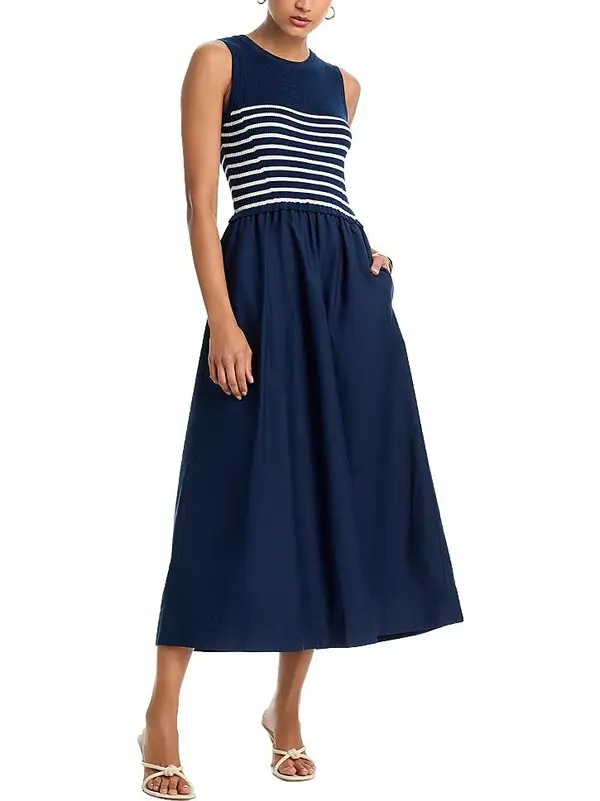 Aqua Mixed Media Maxi Dress - Navy/white