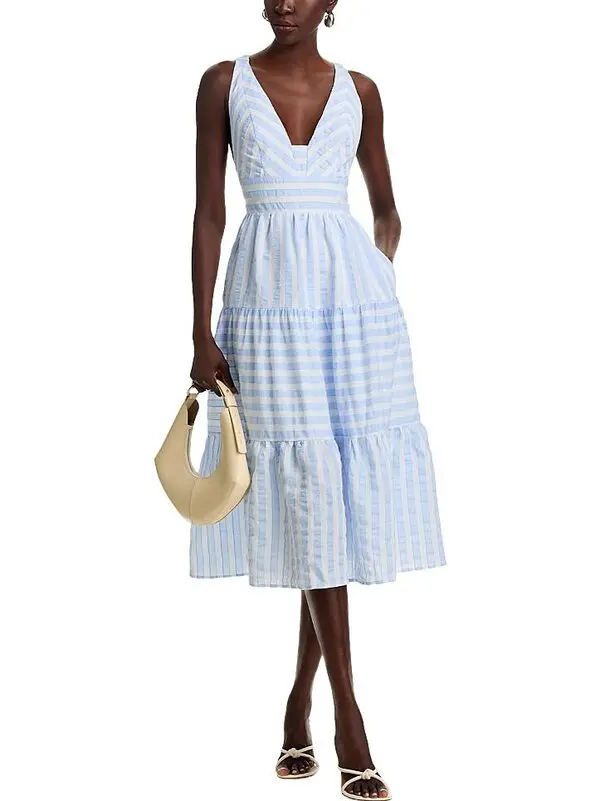 Aqua Textured Midi Dress - White/blue