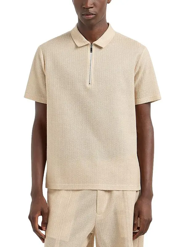 Emporio Armani Partial Zip Woven Polo Shirt - Beige