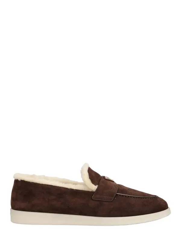 Prada Suede Loafers With Sheepskin Lining - Brown