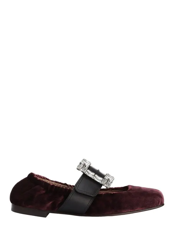 Dolce & Gabbana Velvet Ballerina Flats With Bejeweled Buckle - Bordeaux