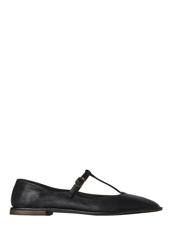 THE ROW Square T-strap Flats - Black