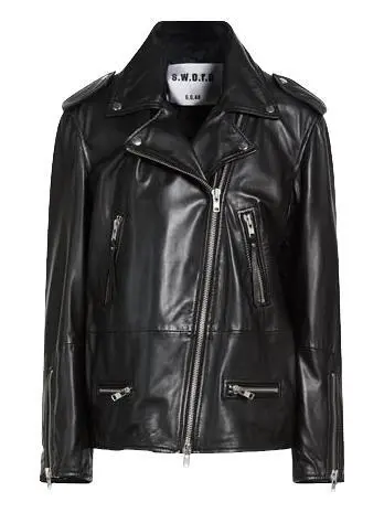 SWORD 6644 Leather Biker Jacket - Black