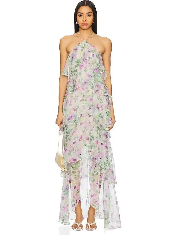 ELLIATT Mirabelle Tiered Halterneck Dress - Floral Multi
